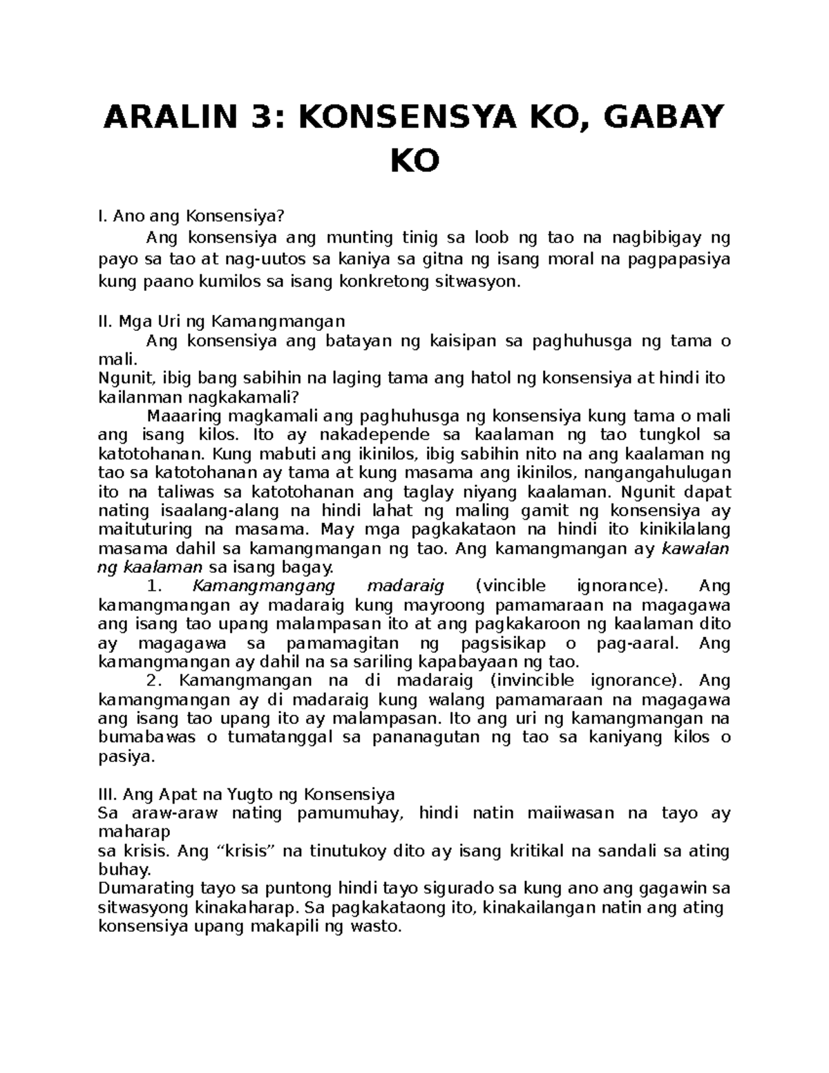 1hhxhzususususiaiia - ARALIN 3: KONSENSYA KO, GABAY KO I. Ano ang ...