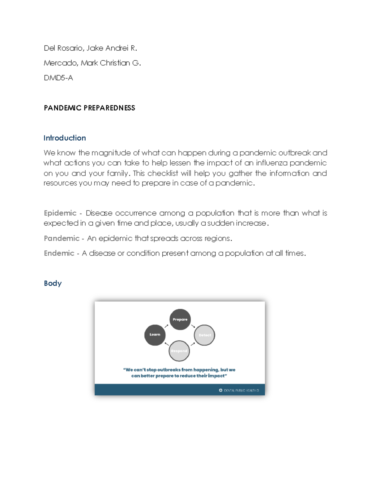 Pandemic Preparedness - Del Rosario, Jake Andrei R. Mercado, Mark ...