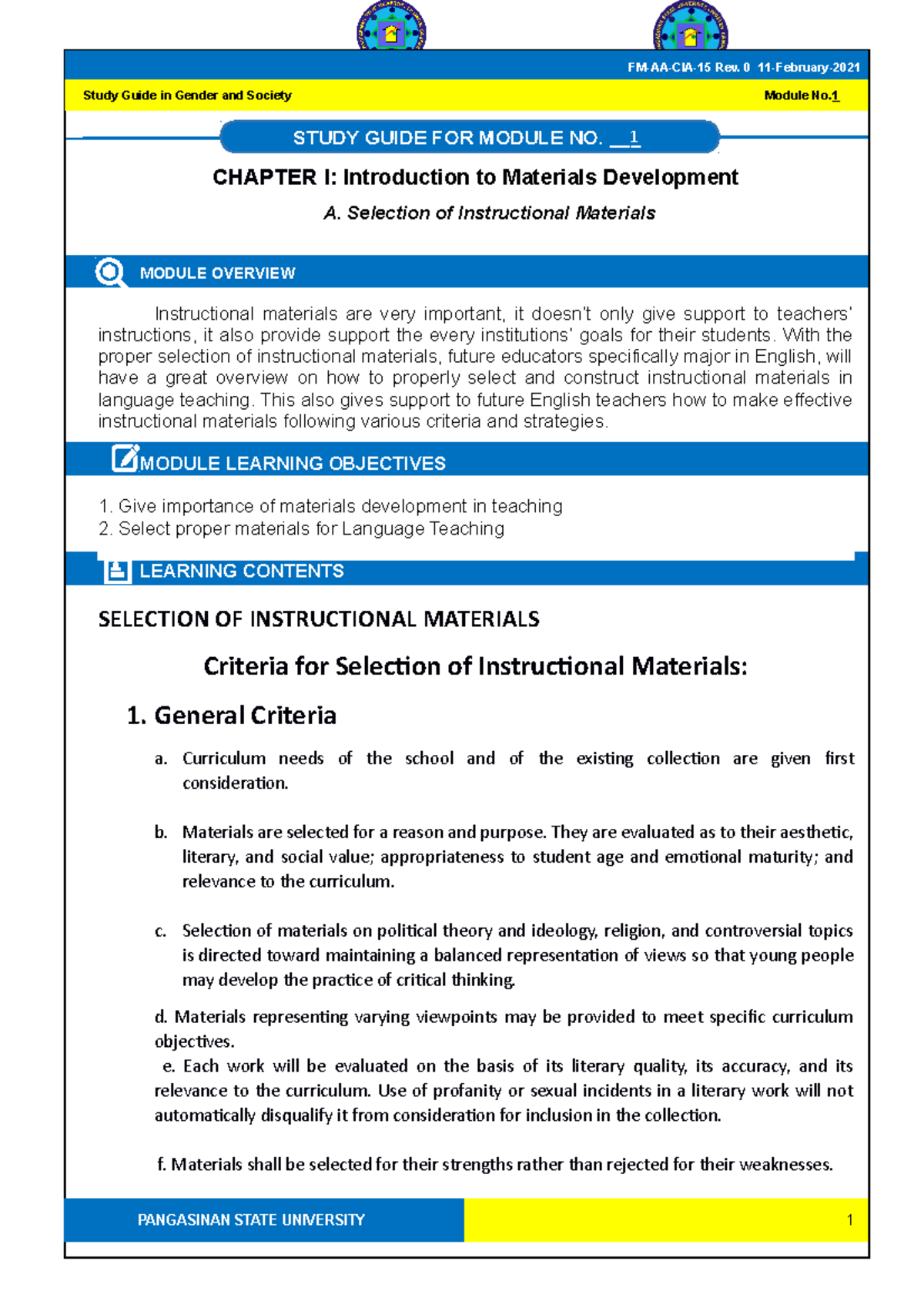 EL 105 Module 1 - Lecture notes 1 - BSED English - PangSU - Studocu