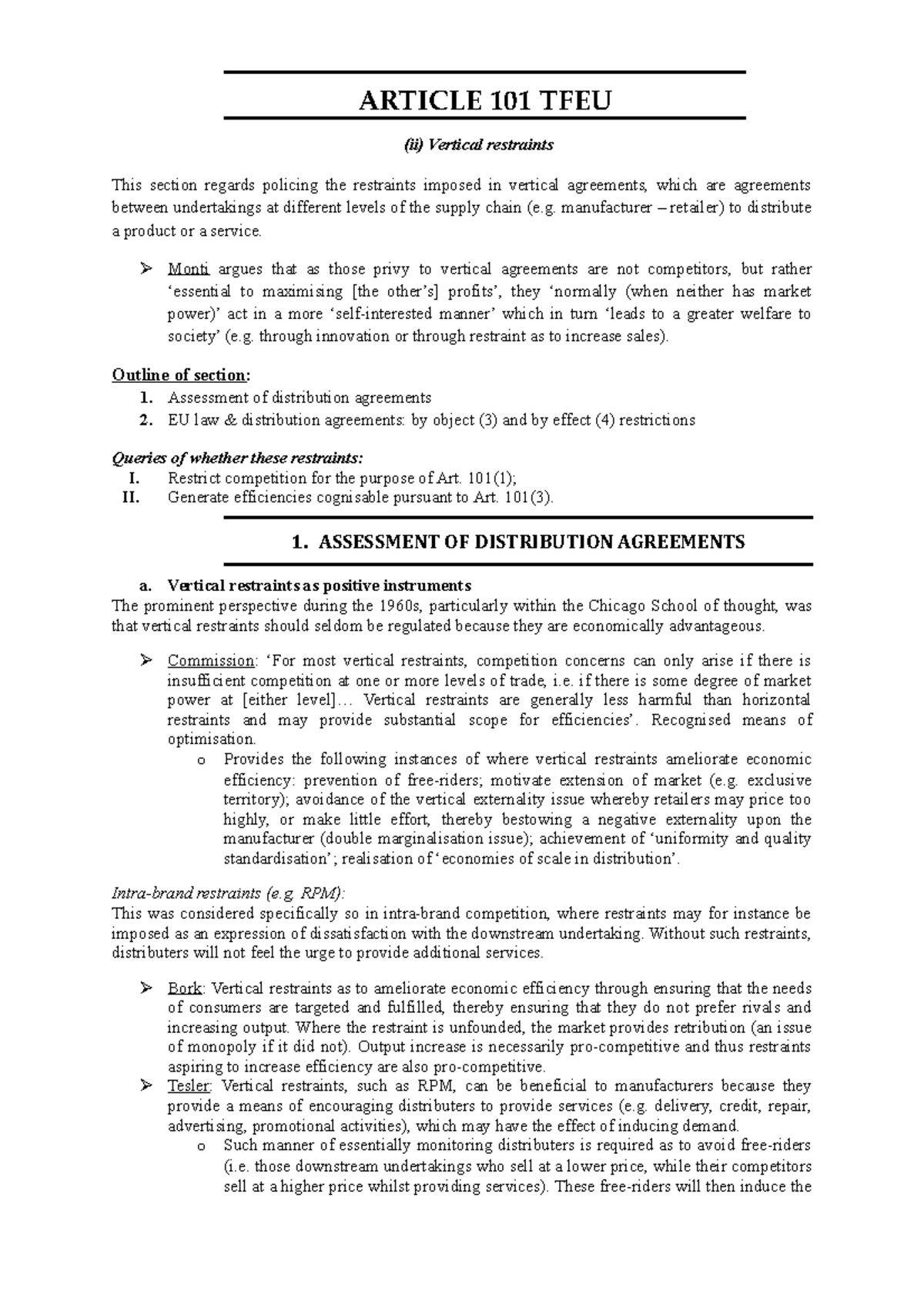 article 102 company law notes. - ARTICLE 101 TFEU (ii) Vertical ...