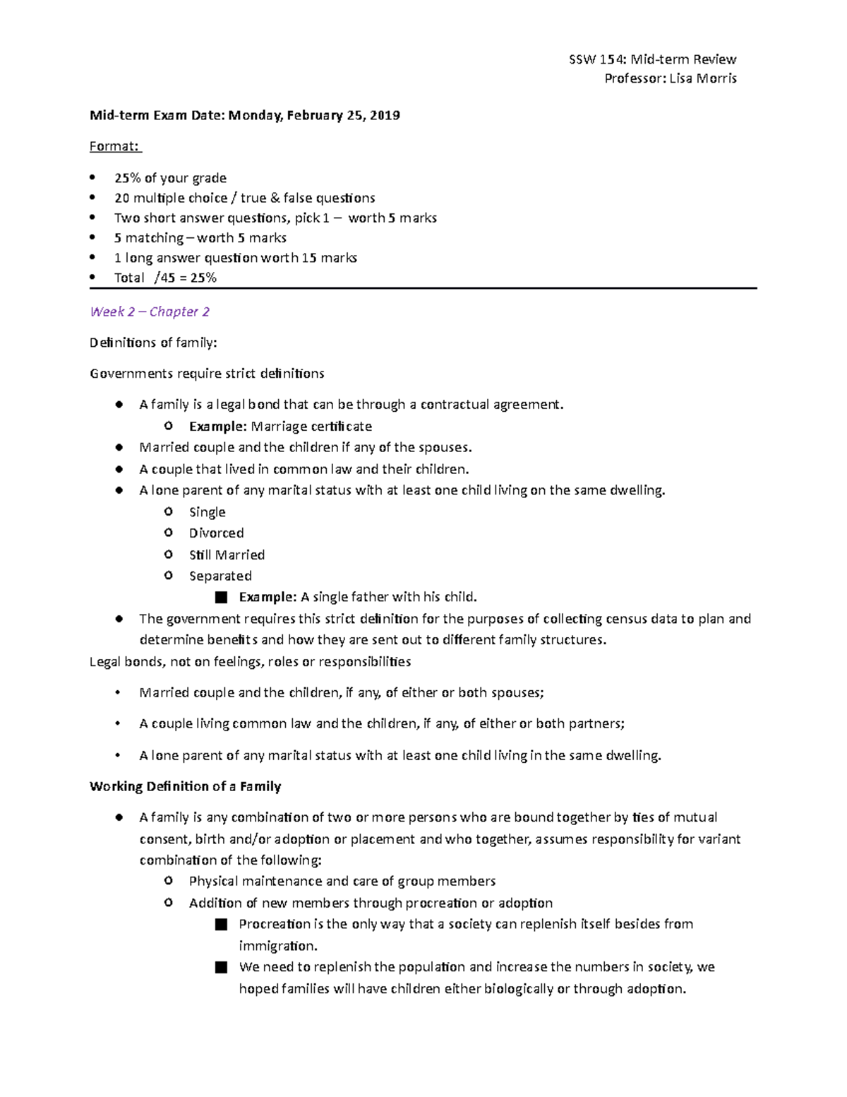 Midterm Exam-Family Dynamics - Professor: Lisa Morris Mid-term Exam ...