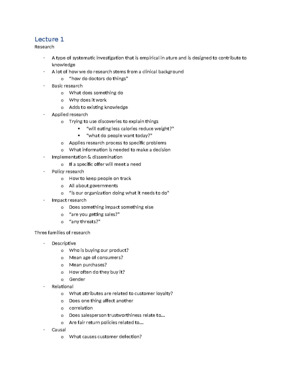 Research Methods - Lecture 1 Research - A type of systematic investigation that is empirical in ...