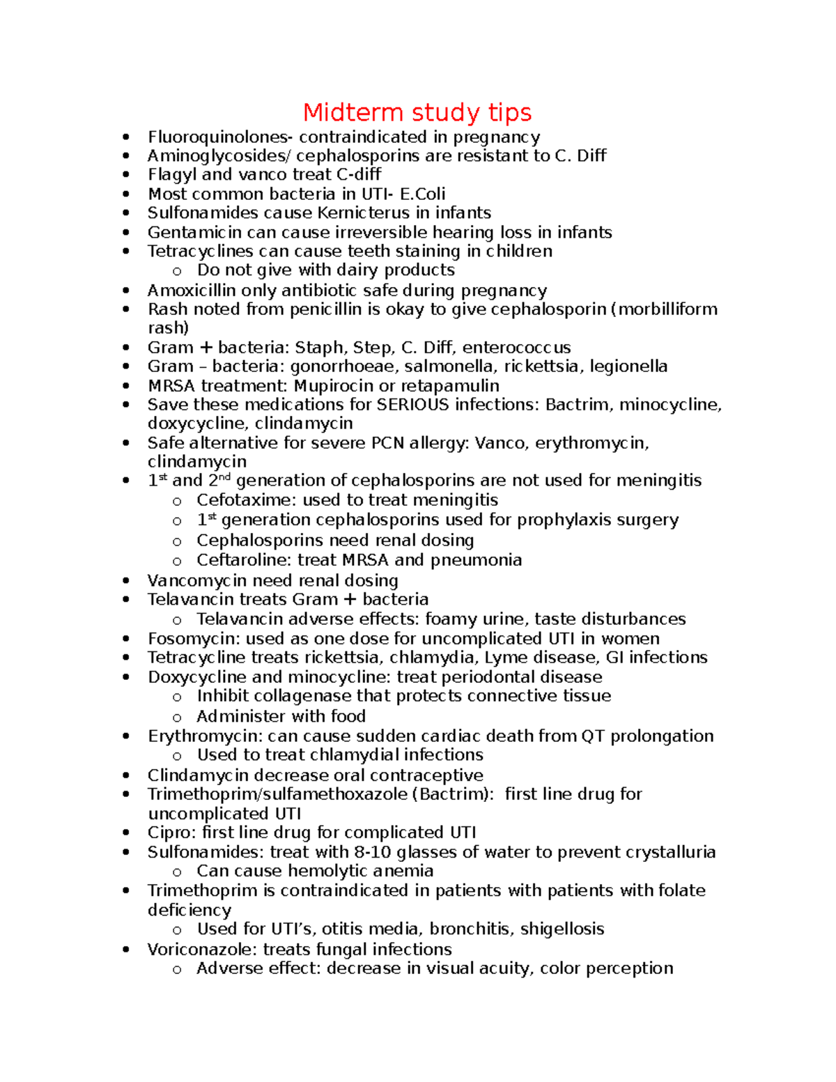 Midterm study tips - Midterm study tips Fluoroquinolones ...