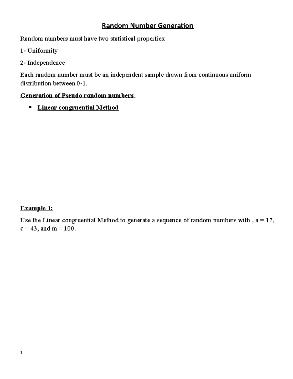 Random Number Generation Random Number Generation Random Numbers Must Have Two Statistical