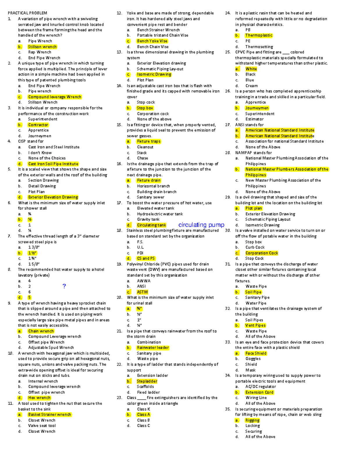 Preboard 4 Practical Problem Answer Key - PRACTICAL PROBLEM A variation of pipe wrench with a ...