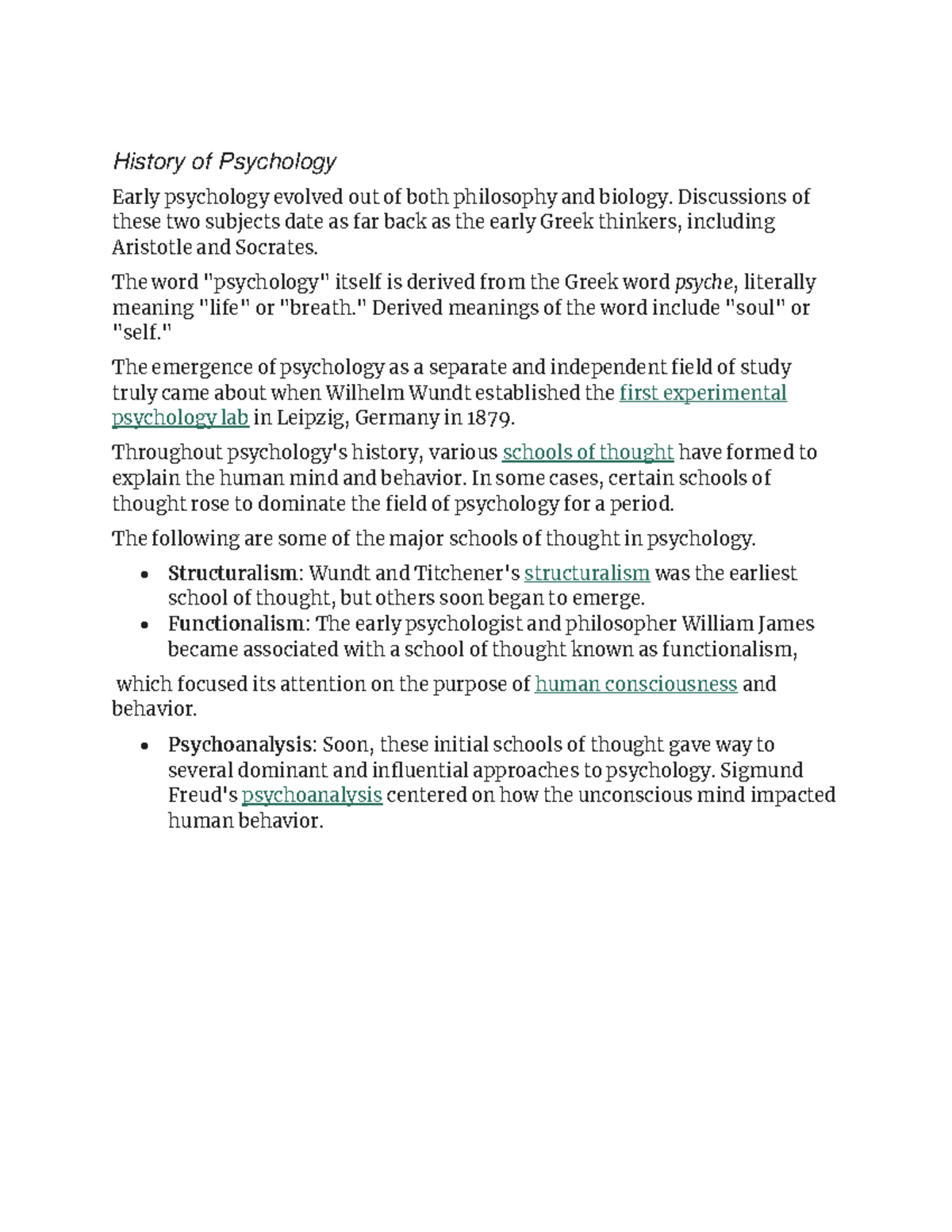 Document 5 - Some notes for class - History of Psychology Early ...