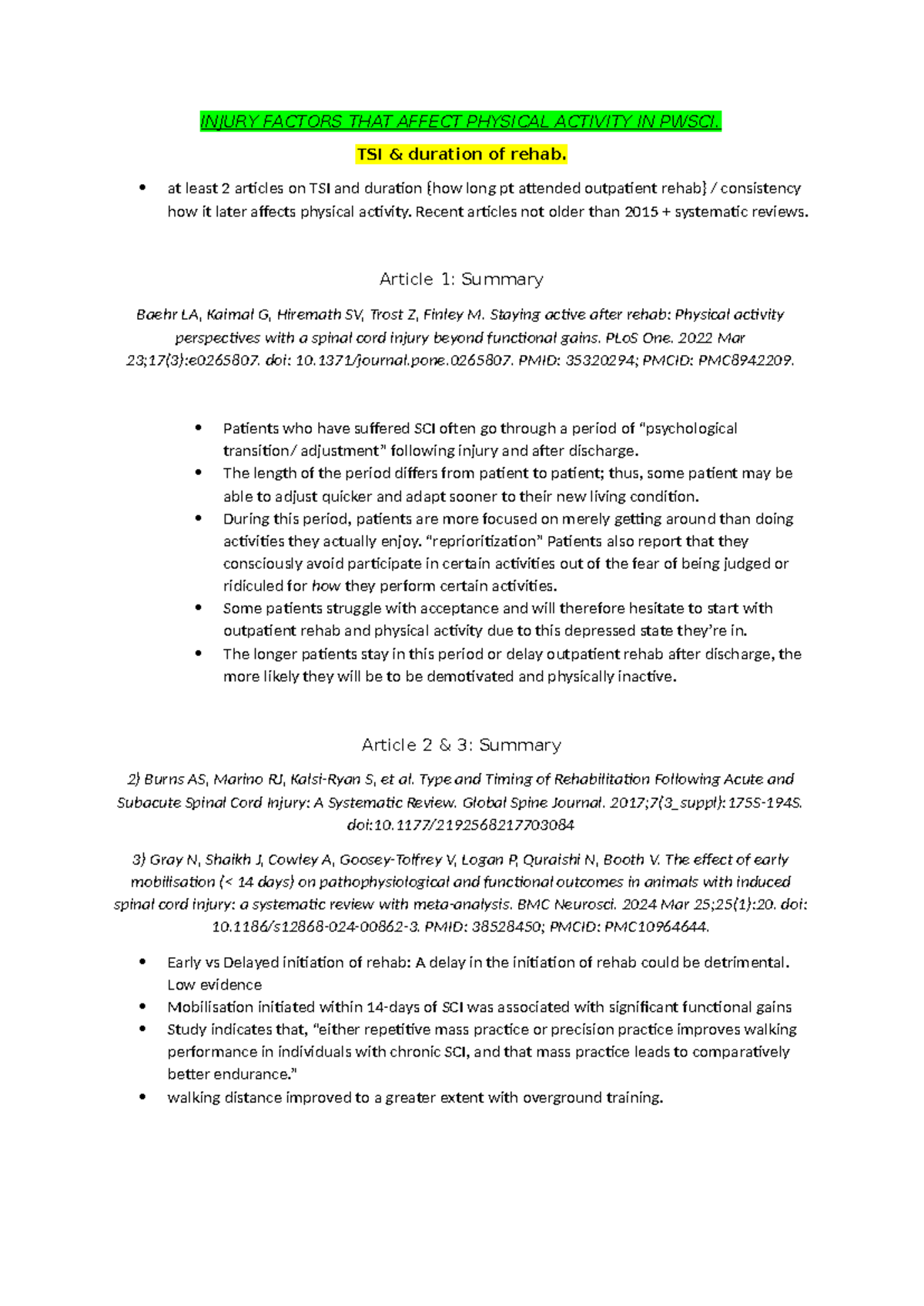 Injury Factors THAT Affect Physical Activity In PWSCI - INJURY FACTORS ...