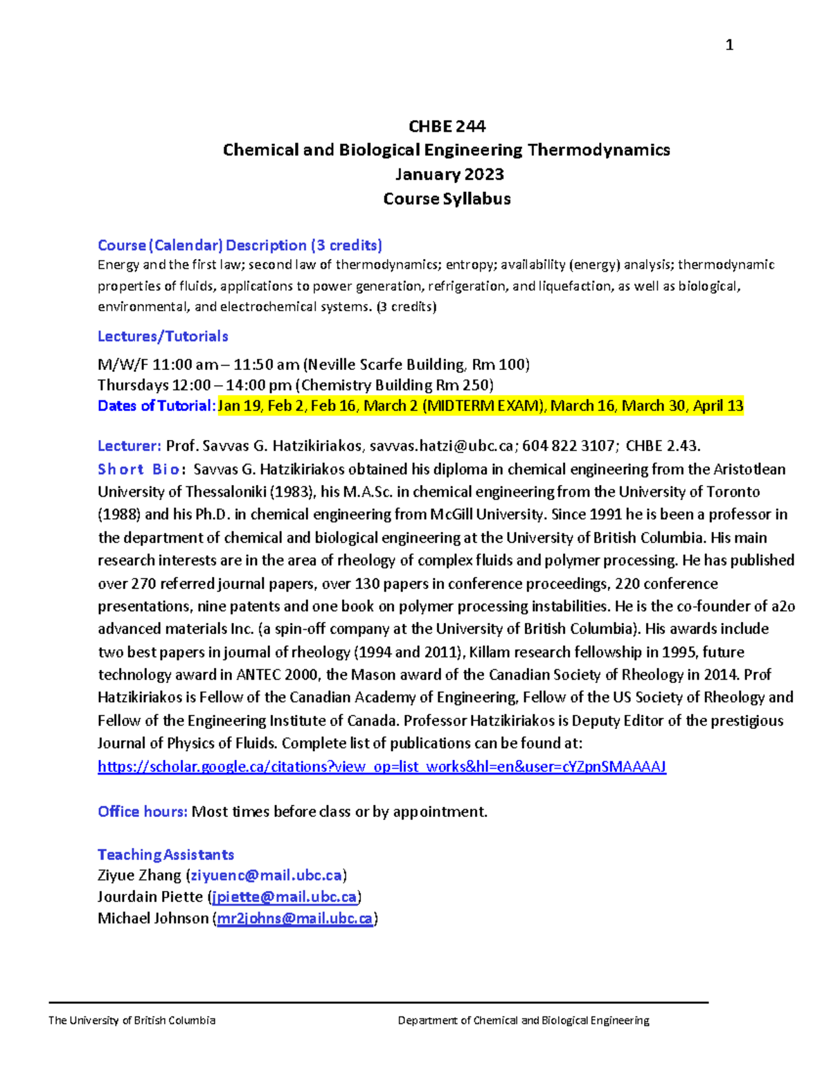 CHBE 244 Course outline and syllabus (2022W) - CHBE 244 Chemical and Biological Engineering ...