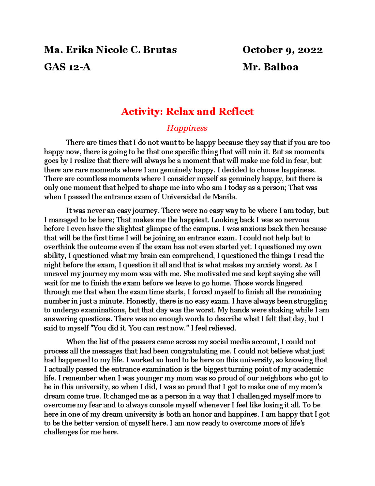 Philo - An essay - Ma. Erika Nicole C. Brutas October 9, 2022 GAS 12-A ...