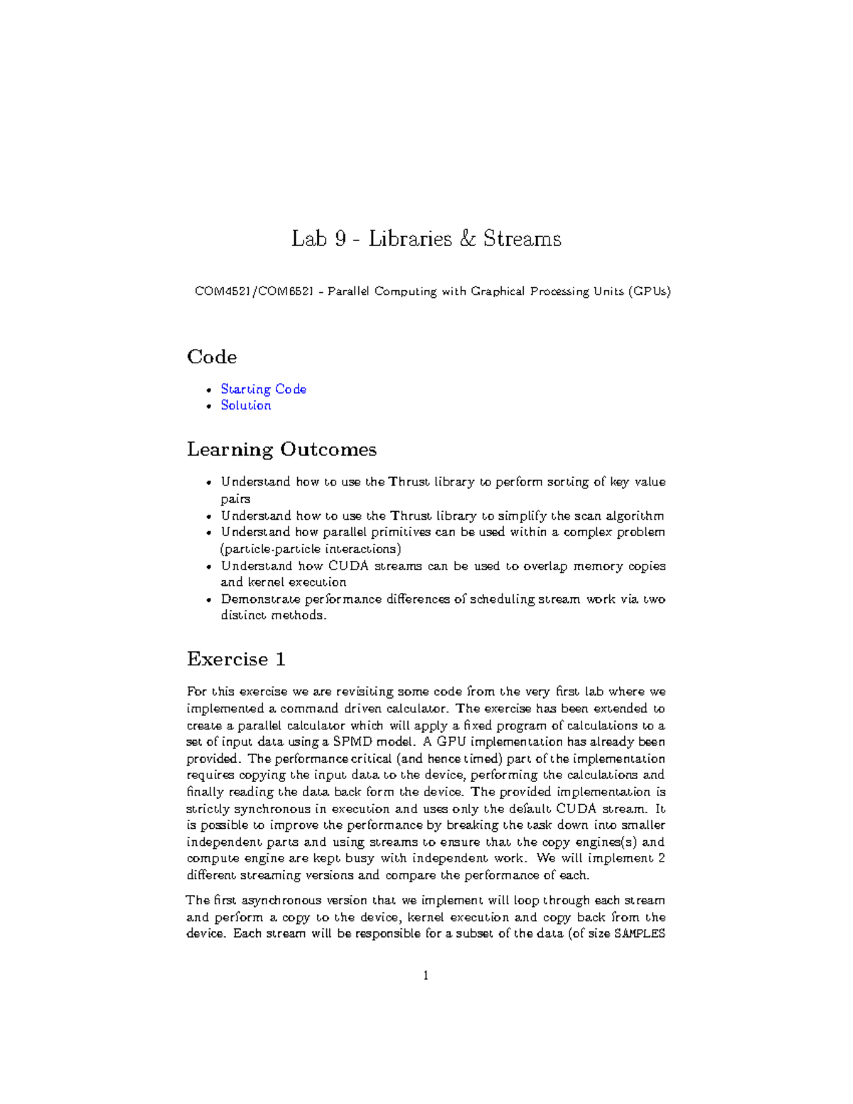 Lab 9 - Libraries & Streams - Lab 9 - Libraries & Streams COM4521/COM6521 - Parallel Computing ...