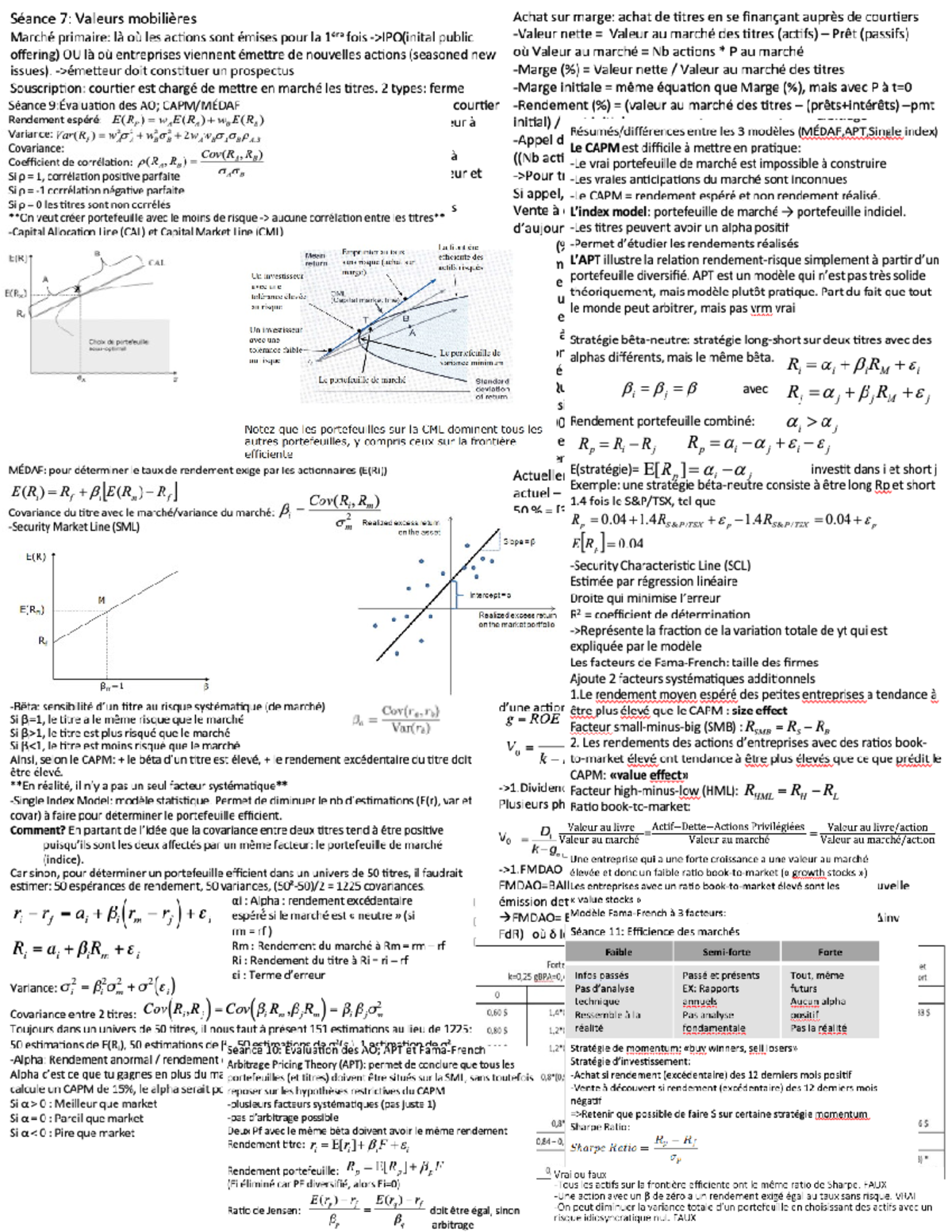Feuille de note Final - Résumé Placements - FINA20201 - Studocu