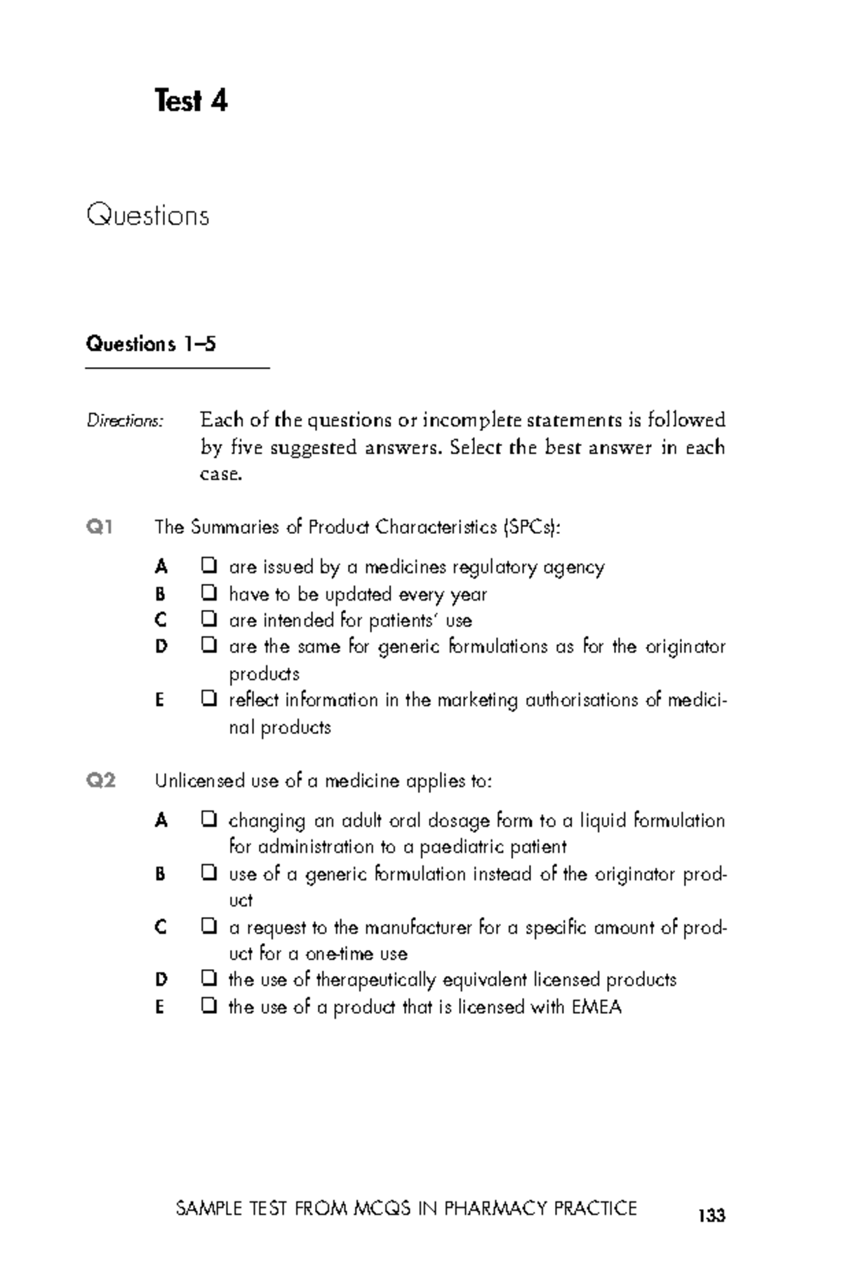 MCQs for pharmacy - MCQs for FPP - Test 4 Questions Questions 1 ...