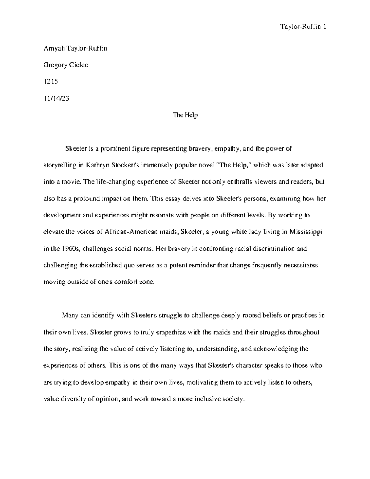 The Help - work - Taylor-Ruffin 1 Amyah Taylor-Ruffin Gregory Cielec ...