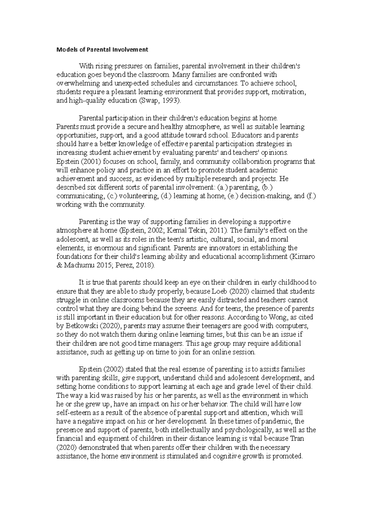 Parenting - ..... - Models of Parental Involvement With rising ...