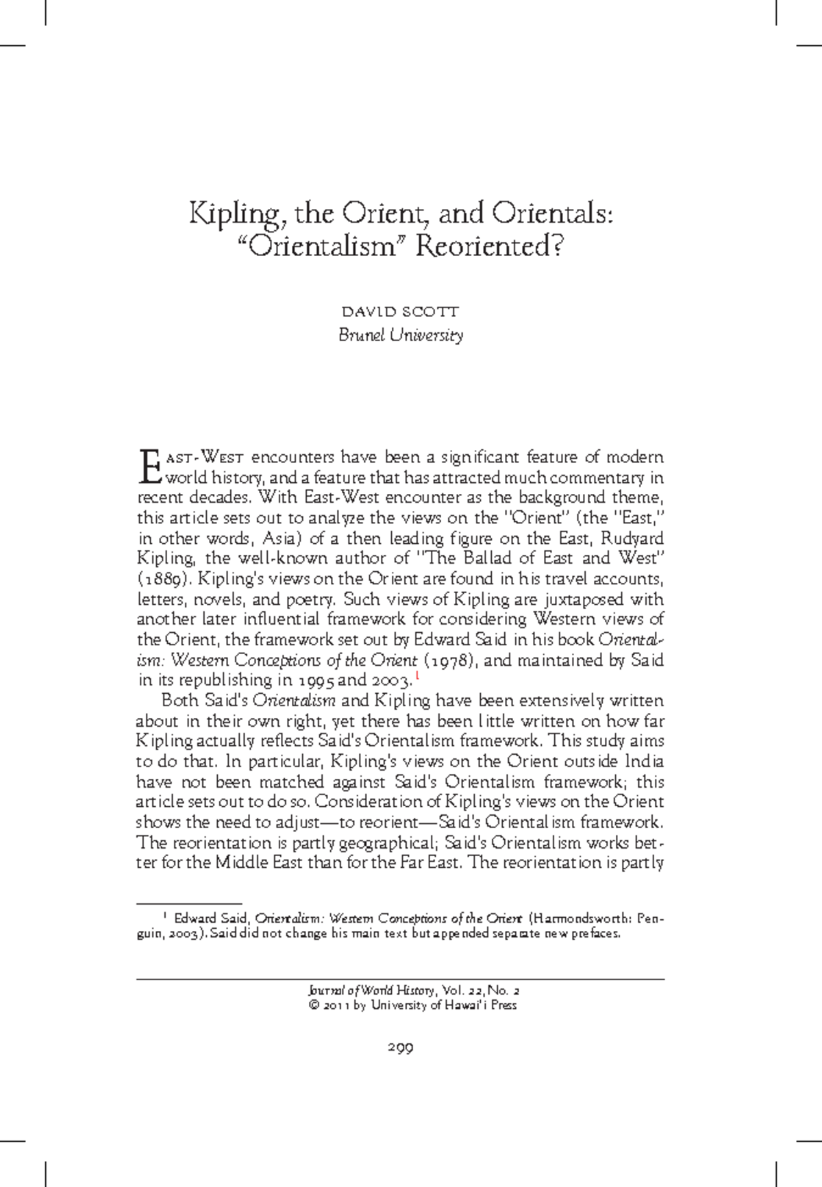 Kipling-orientalism - Lecture note - Journal of World History, Vol. 22 ...