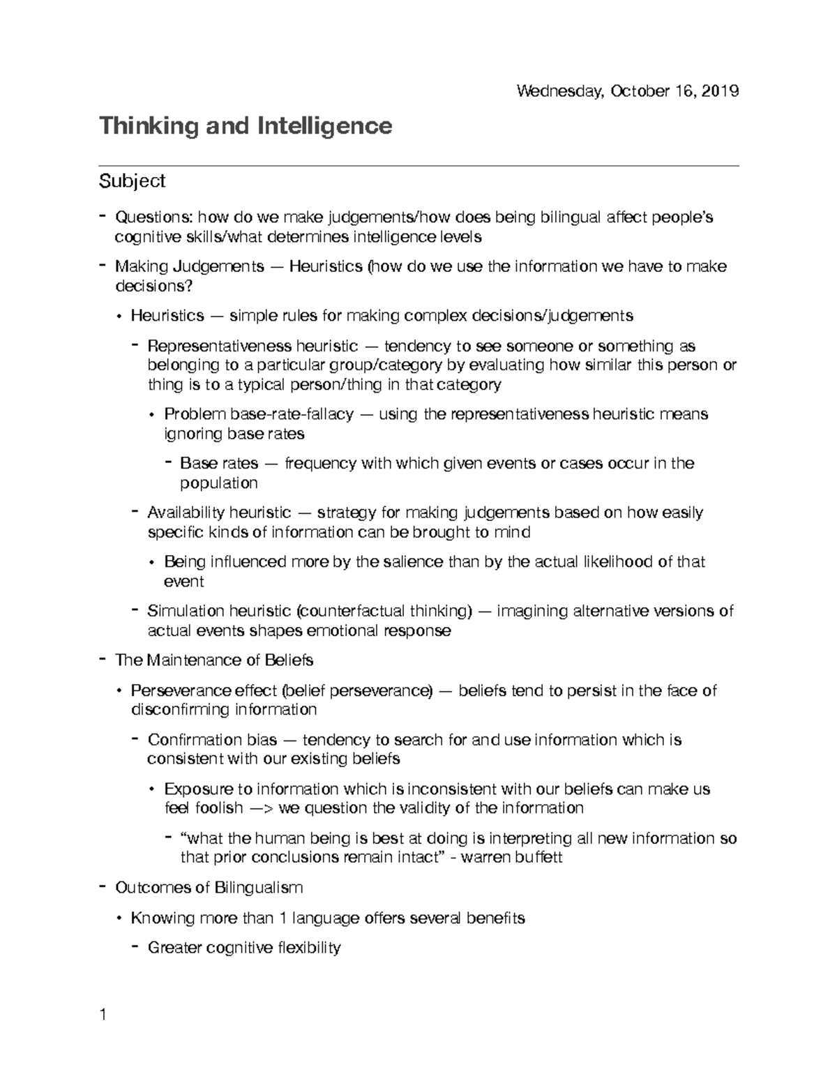 thinking and intelligence - Wednesday, October 16, 2019 Thinking and ...