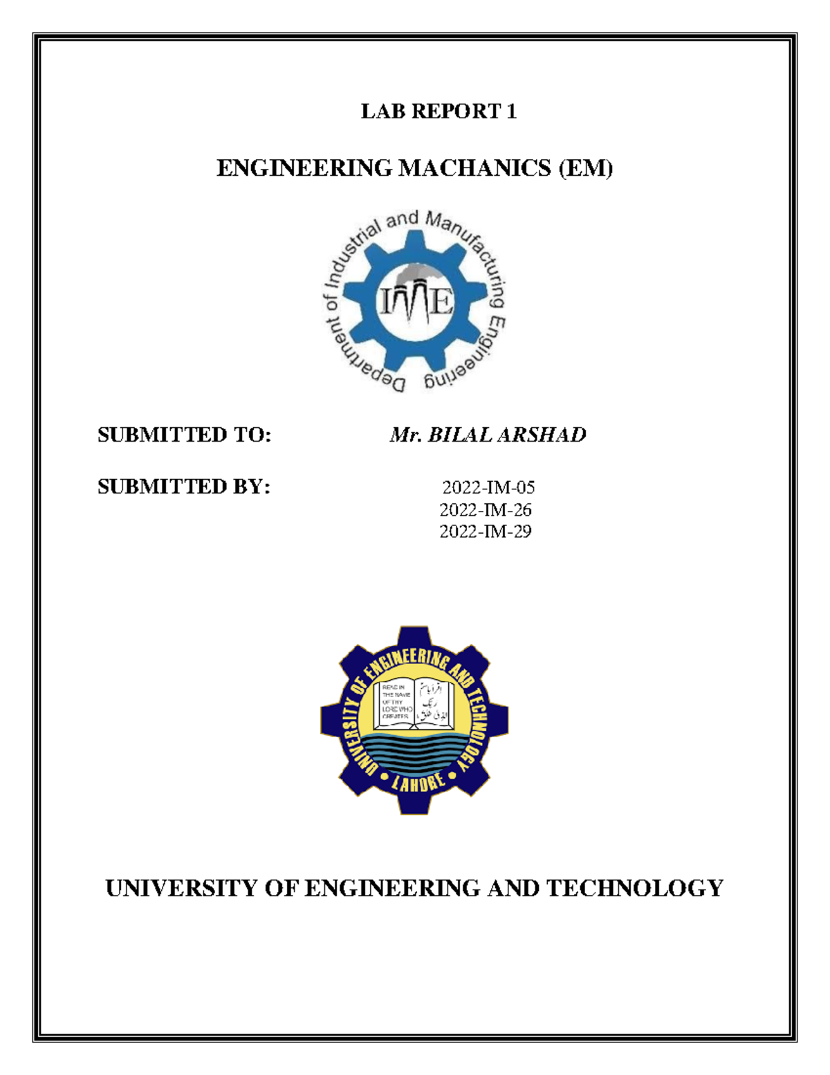 EM LAB Report 1 - if you need more info then contact me 03039236864 ...