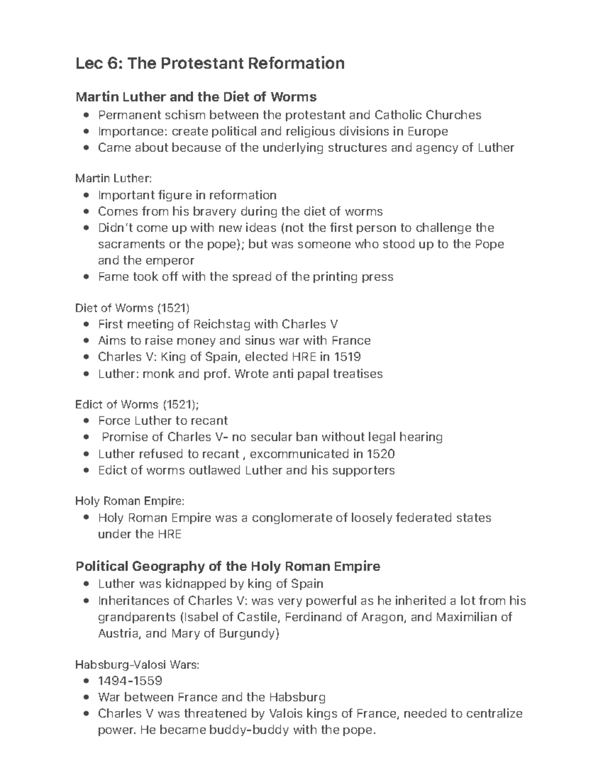 Lec 6: The Protestant Reformation - Lec 6: The Protestant - Studocu