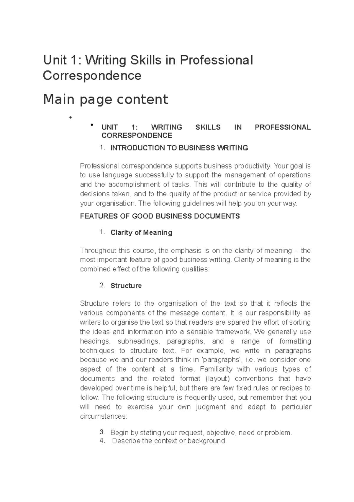 Unit 1 Writing skills for module EUC1501 - Unit 1: Writing Skills in ...