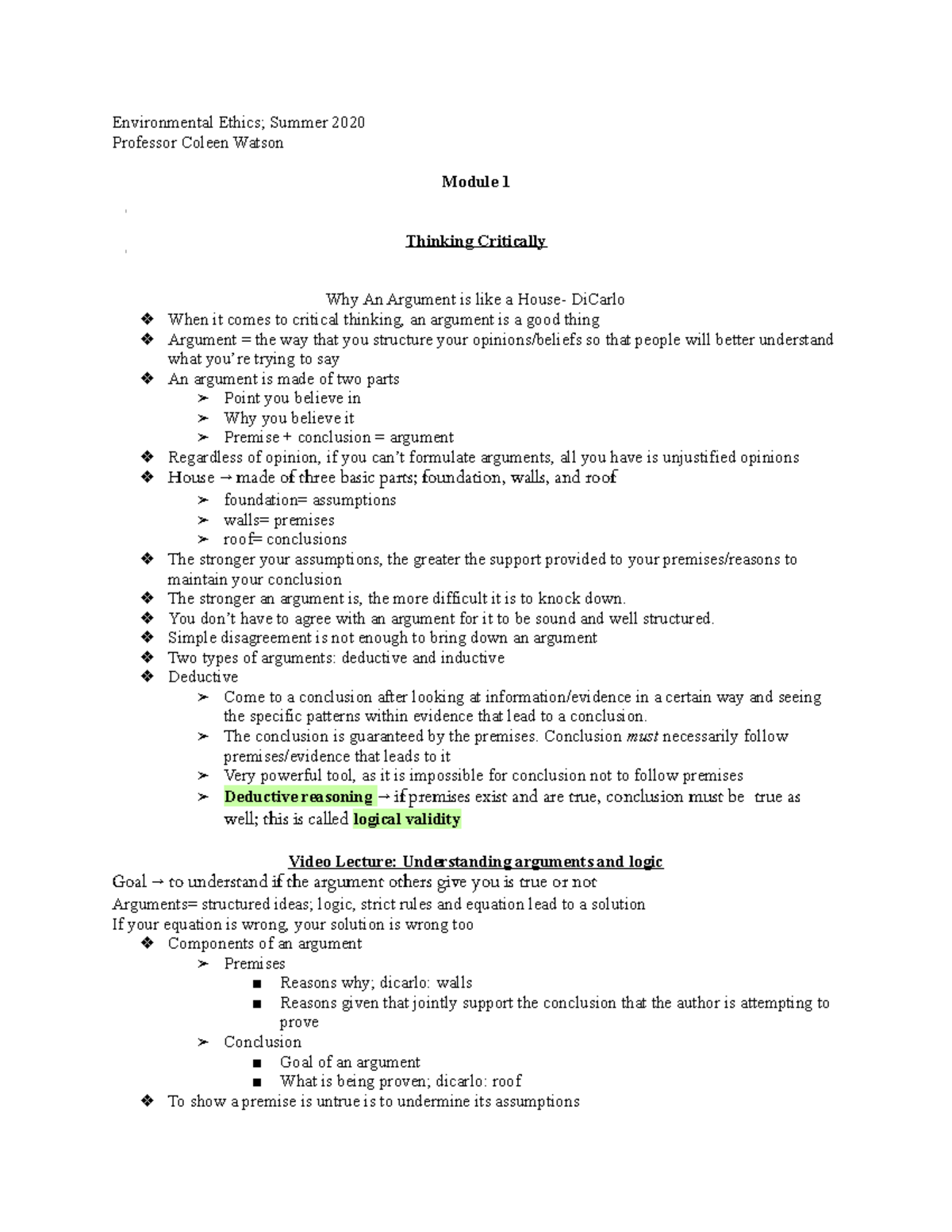 Phil 149/Environmental Ethics Module 1 - Environmental Ethics; Summer ...