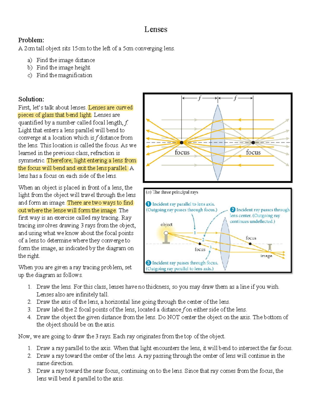 3 Lenses final - Lenses Problem: A 2cm tall object sits 15cm to the ...