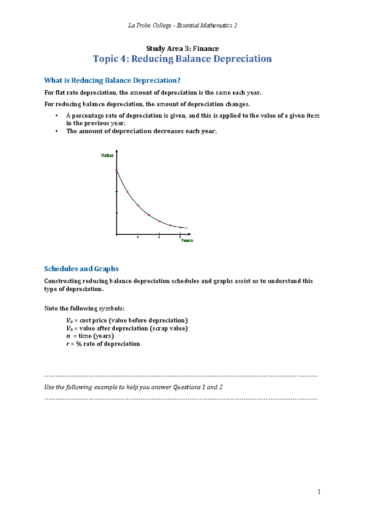 Topic 4 - Reducing Balance Depreciation - Study Area 3: Finance Topic 4 ...
