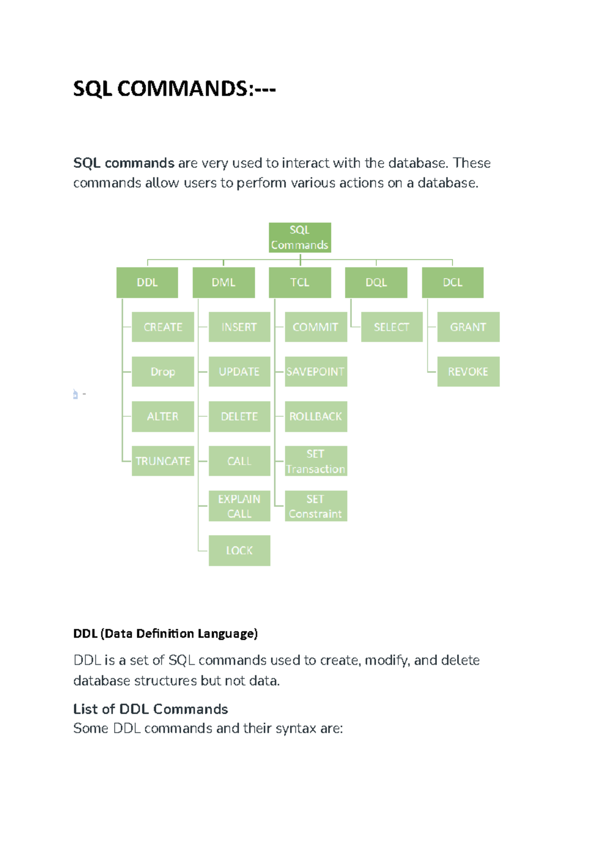 SQL Basic Commands FOR 2 YEAR APP Students - SQL COMMANDS:- SQL commands are very used to ...