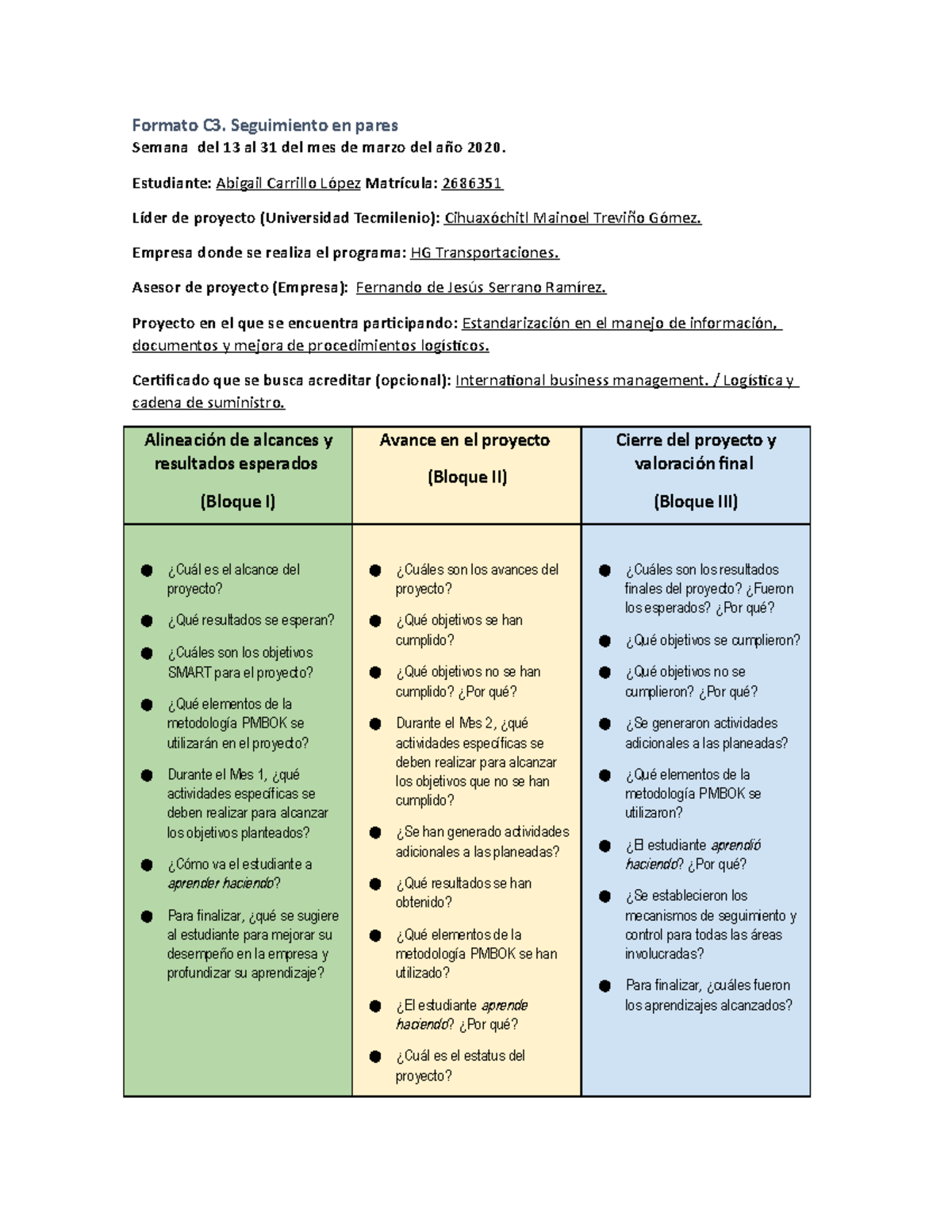ACT 2 C3 Bloque III - Formato C3. Seguimiento en pares Semana del 13 al ...