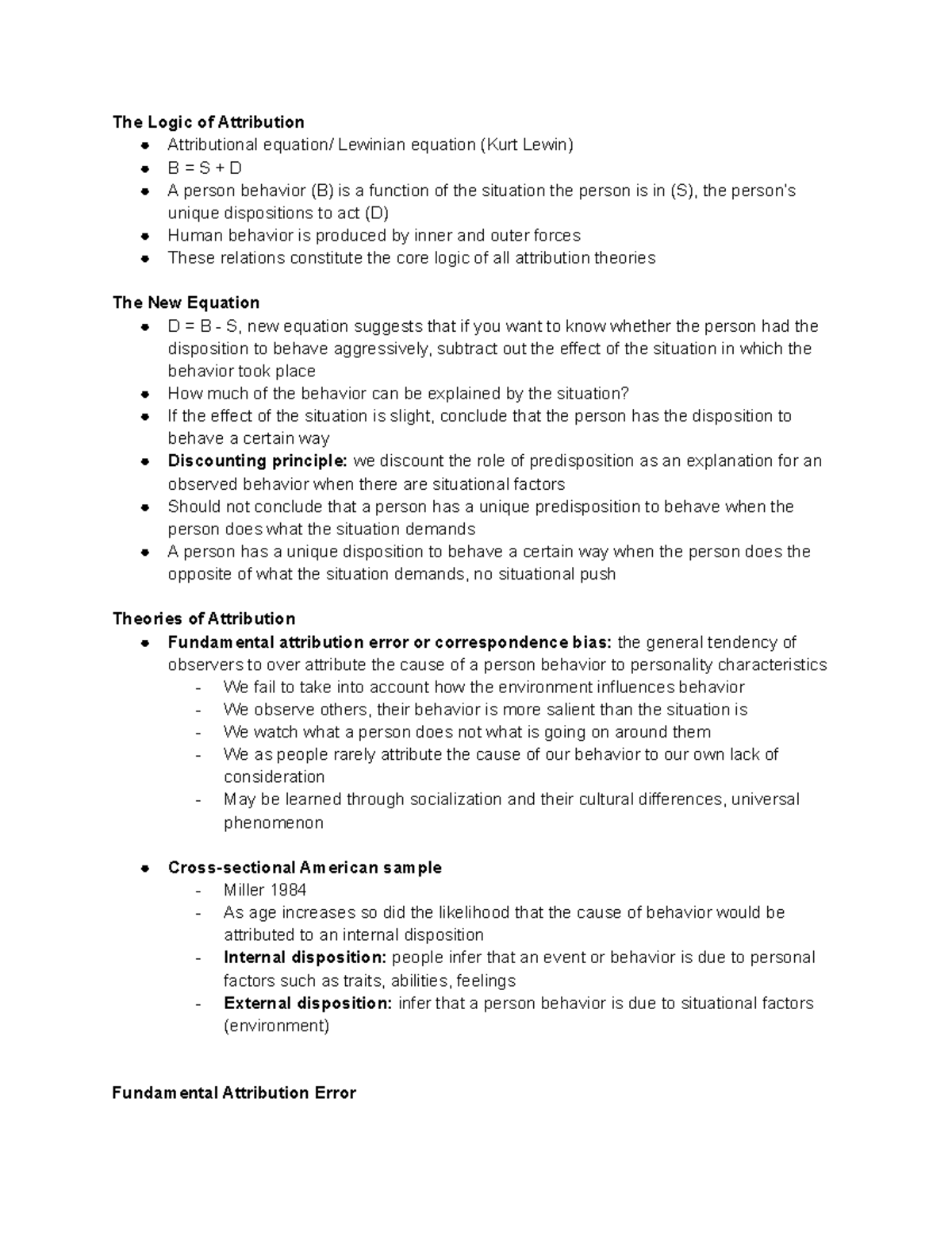 Social perception - lec notes - The Logic of Attribution Attributional ...