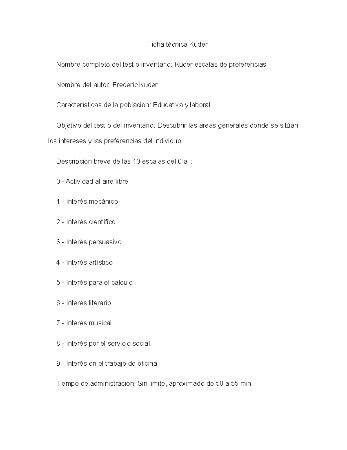 Ficha tecnica Kuder - solo estarea complementaria - Ficha técnica Kuder ...