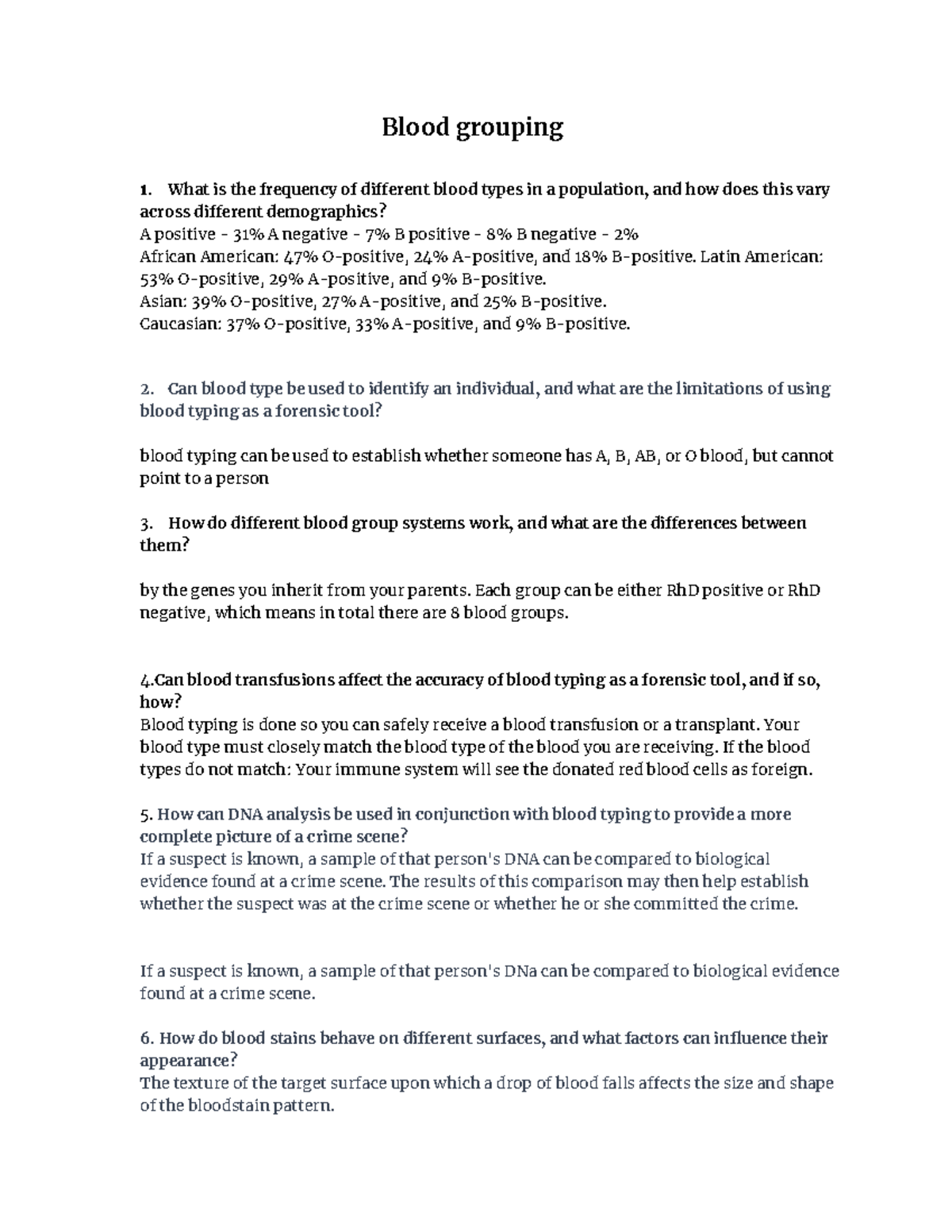 Blood grouping questions - Blood grouping What is the frequency of ...