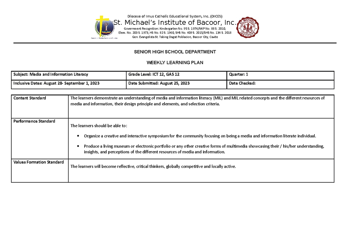 Media information literacy lesson plan week 2 - Diocese of Imus ...