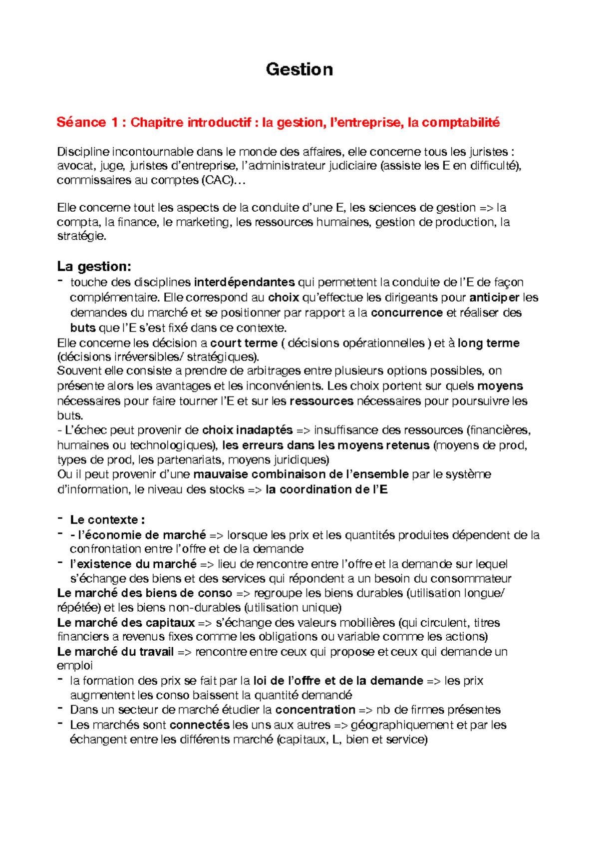 Gestion - Gestion Séance 1 : Chapitre introductif : la gestion, l’entreprise, la comptabilité ...