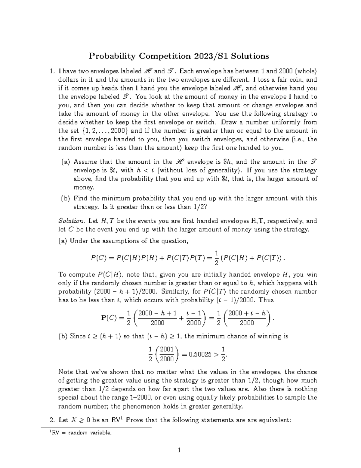 Prob Competition 2023 Sol - Probability Competition 2023/S1 Solutions I ...