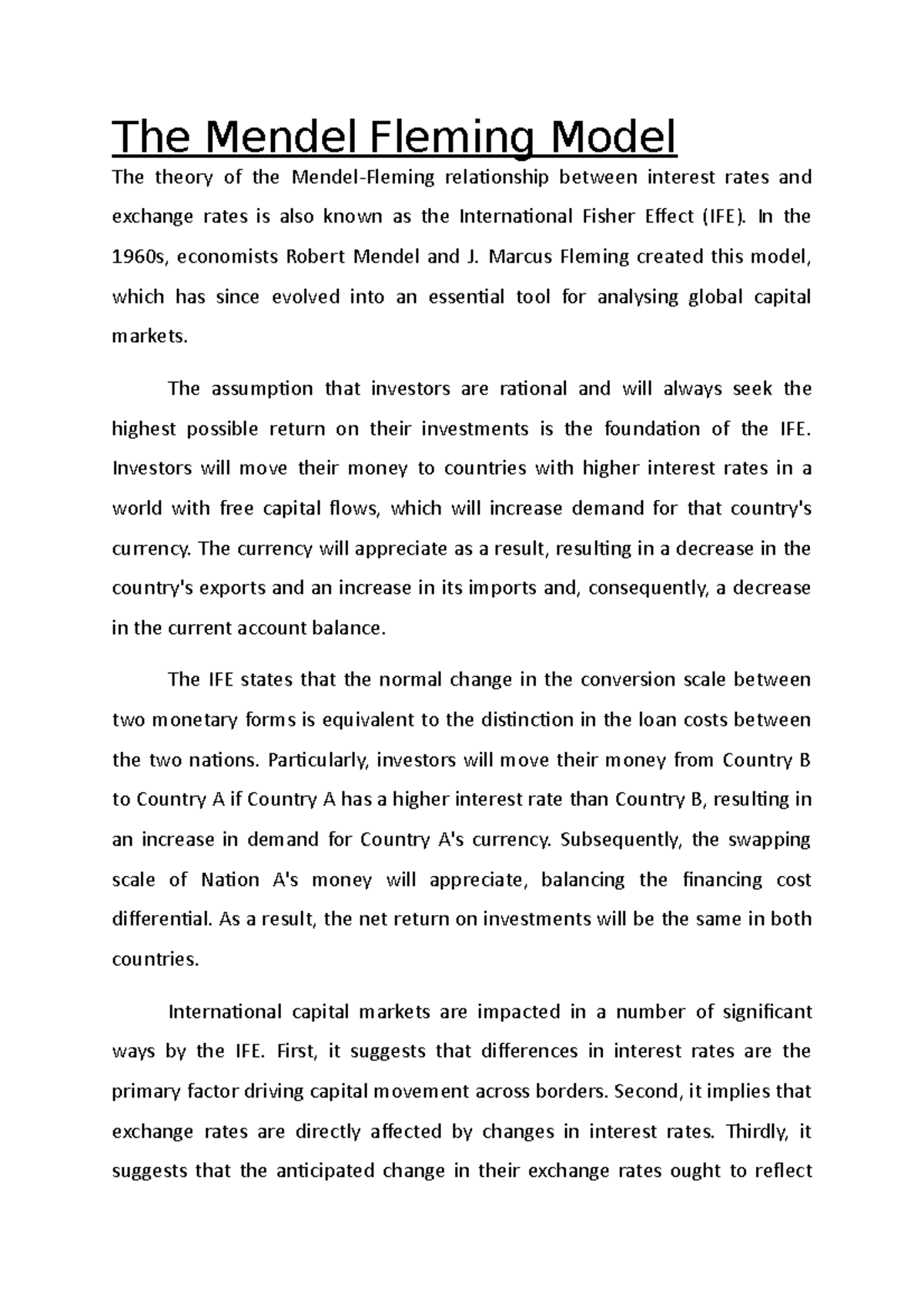 The Mendel Fleming Model - In the 1960s, economists Robert Mendel and J ...