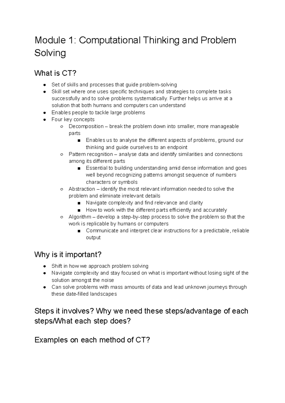 Cc2 notes mod 1 - Module 1: Computational Thinking and Problem Solving ...