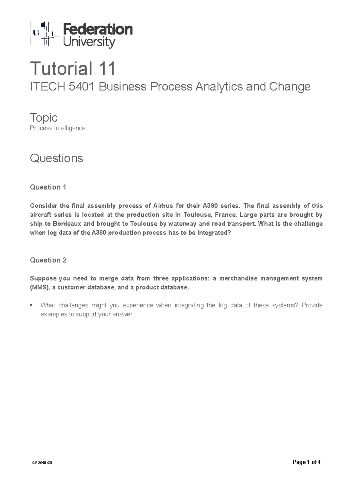 Itech 5404 11 tutorial - Tutorial 11 ITECH 5401 Business Process ...