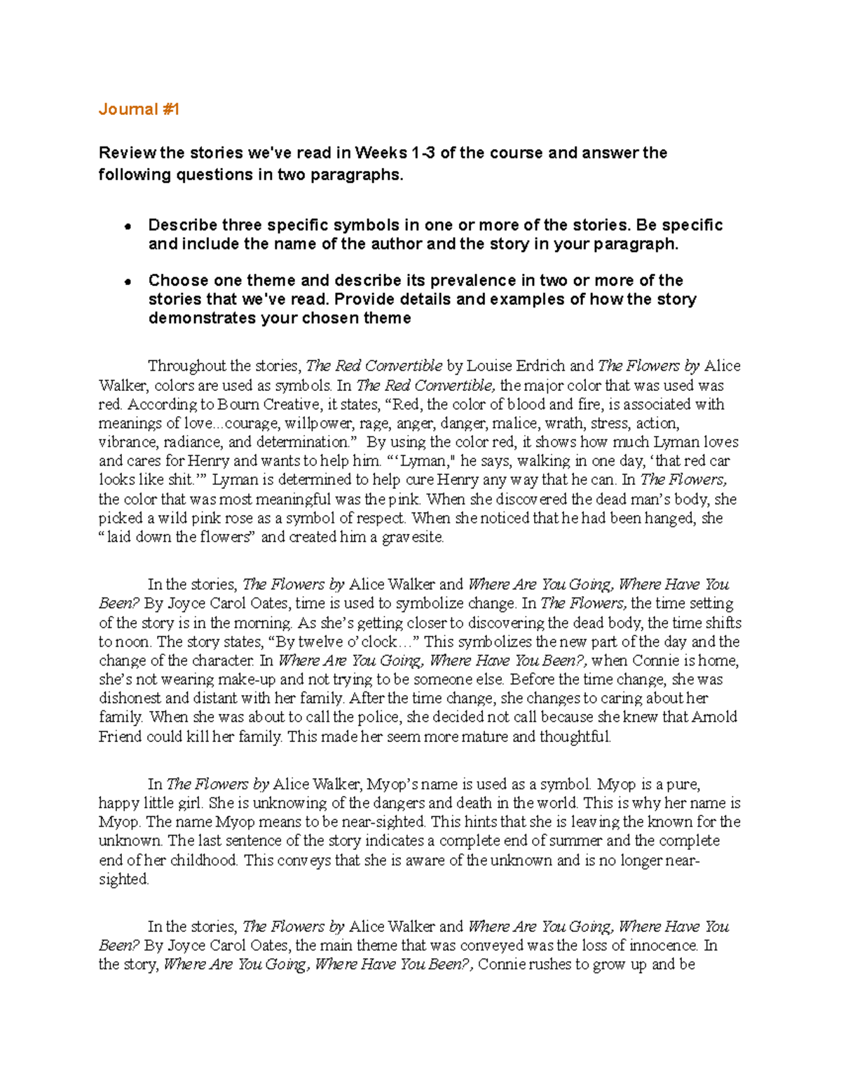 2021- Intro to Literature- Assignment - Journal # Review the stories we ...