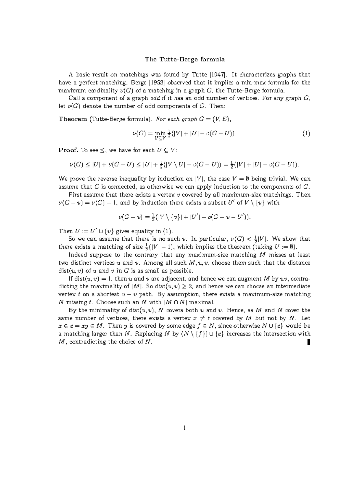Tutteb - Prof is Naveen Garg - The Tutte-Berge formula A basic result on matchings was found by ...
