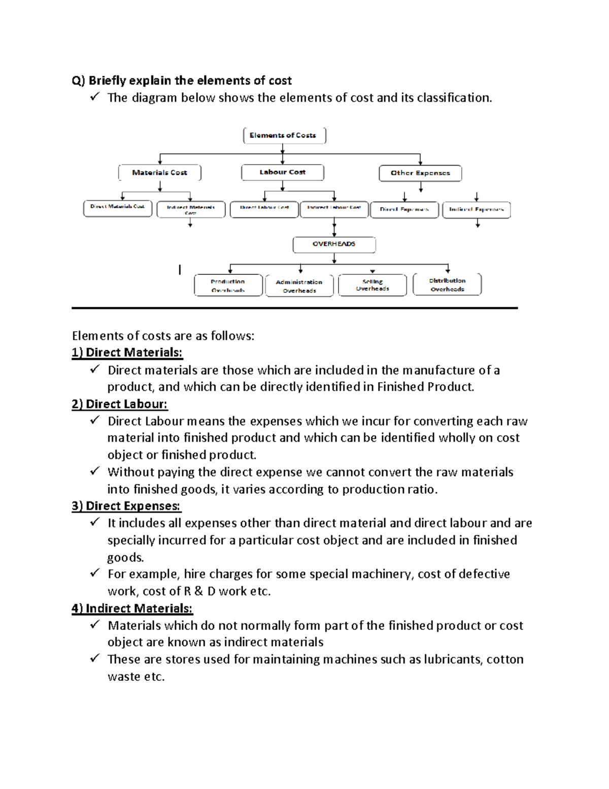Unit-4 - Cost Accounting Part - 2 - Q) Briefly explain the elements of ...