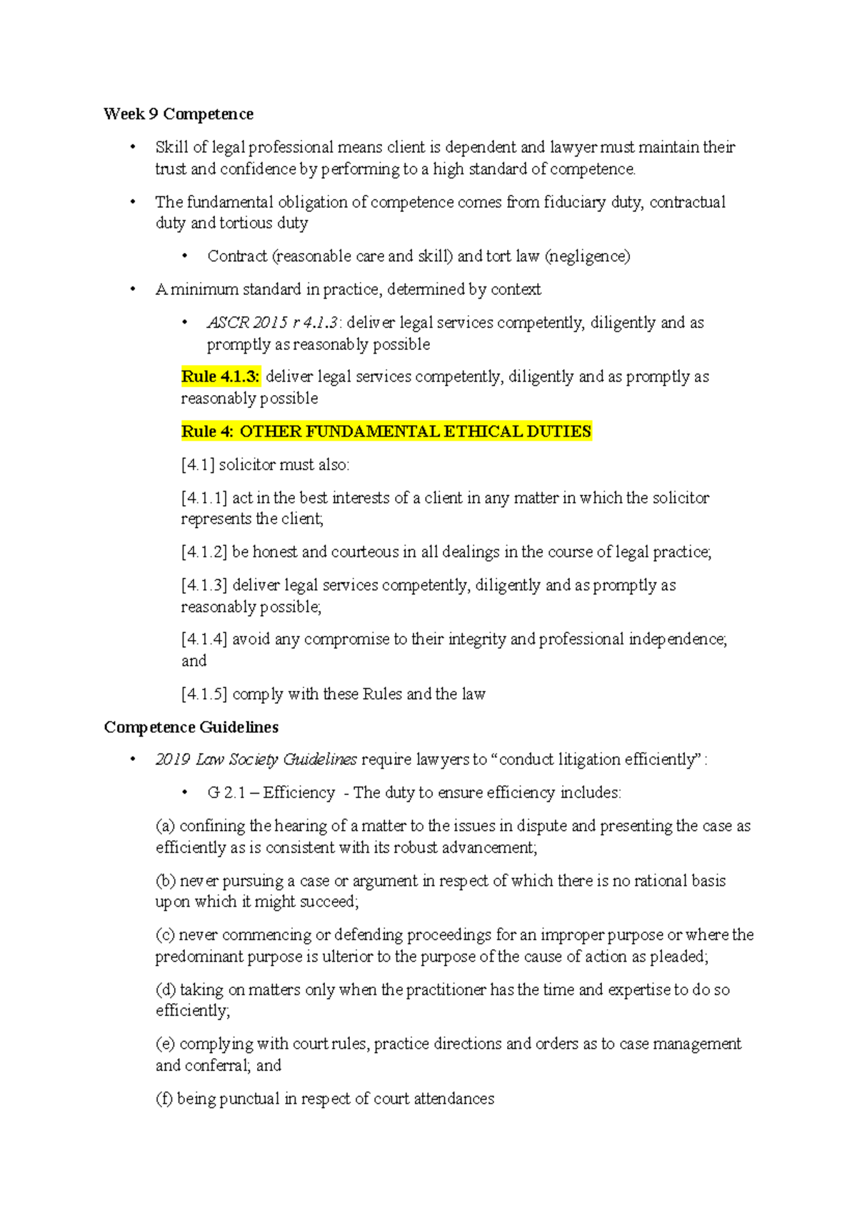 Week 10 Competence - Exam Prep - Week 9 Competence Skill of legal ...