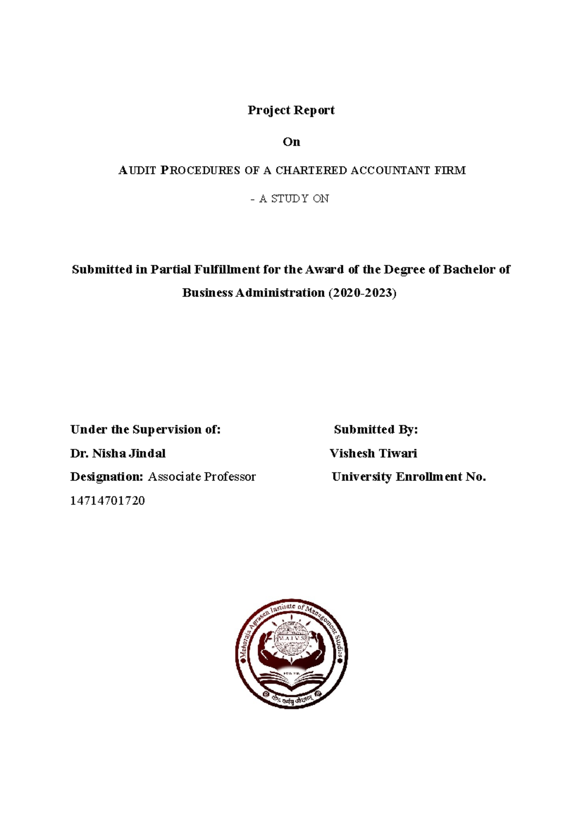 Project Report - Project Report On AUDIT PROCEDURES OF A CHARTERED ...