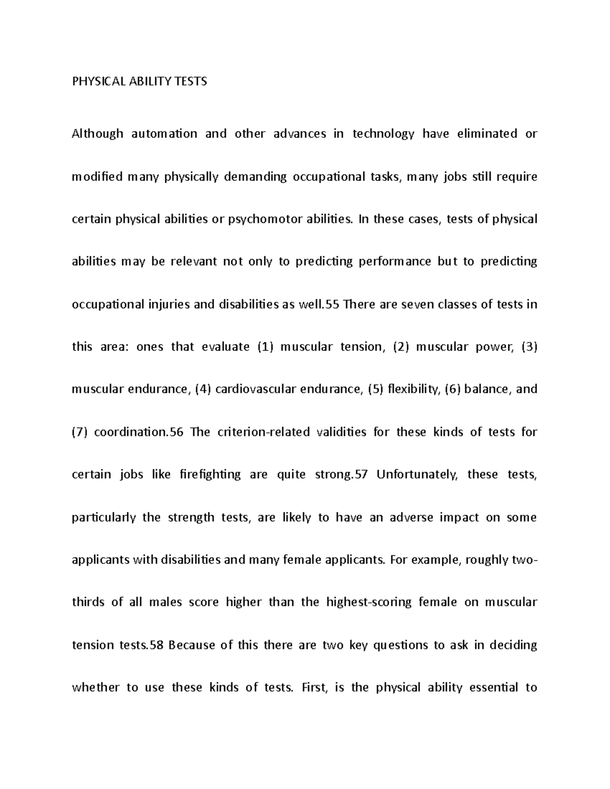 HRM 28- Physical Ability Tests - PHYSICAL ABILITY TESTS Although ...
