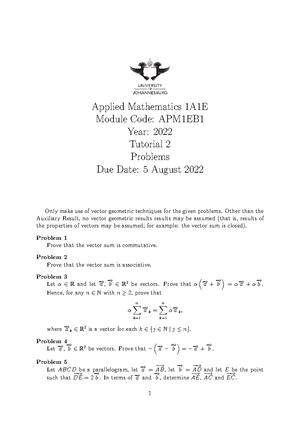 APM01A1 - UJ - Applied Mathematics 1A - Studocu
