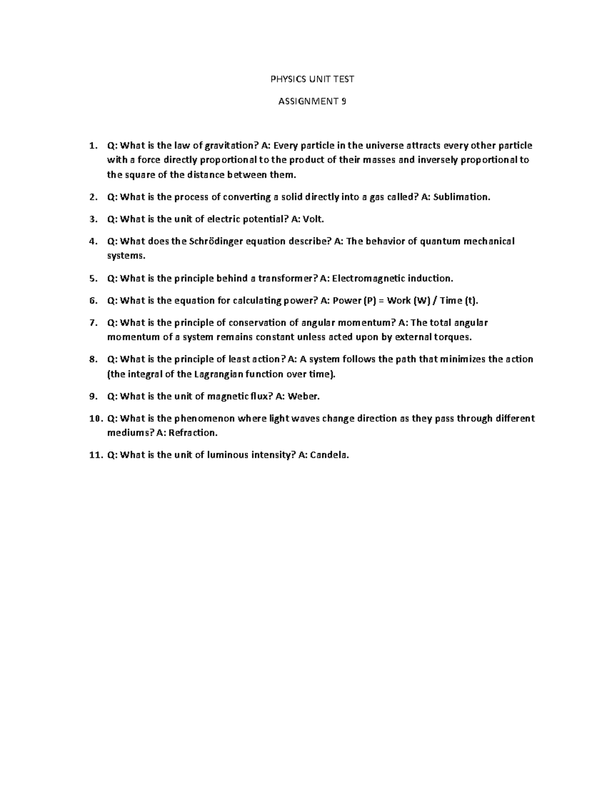 Physics UNIT TEST 9 - unit test - Studocu