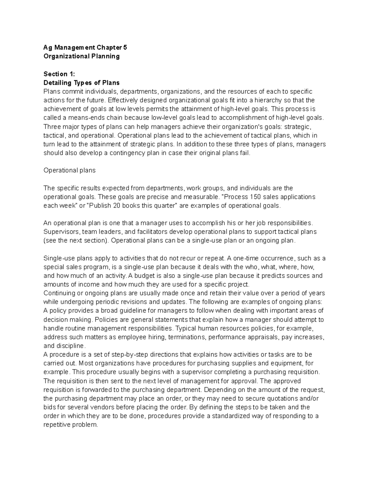 Ag Management - Ch 5 - Ag Management Chapter 5 Organizational Planning ...