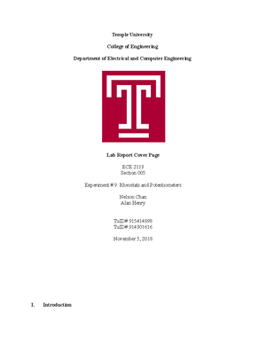 ECE lab1 - Resistor and Color code lab - Temple University College of ...