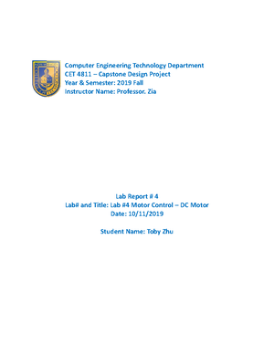 CET 4811 LAB 3 - Laboratory - CET 4811 LAB 3 PROF. ZIA DATE: 10/05/ Objective The objective is ...
