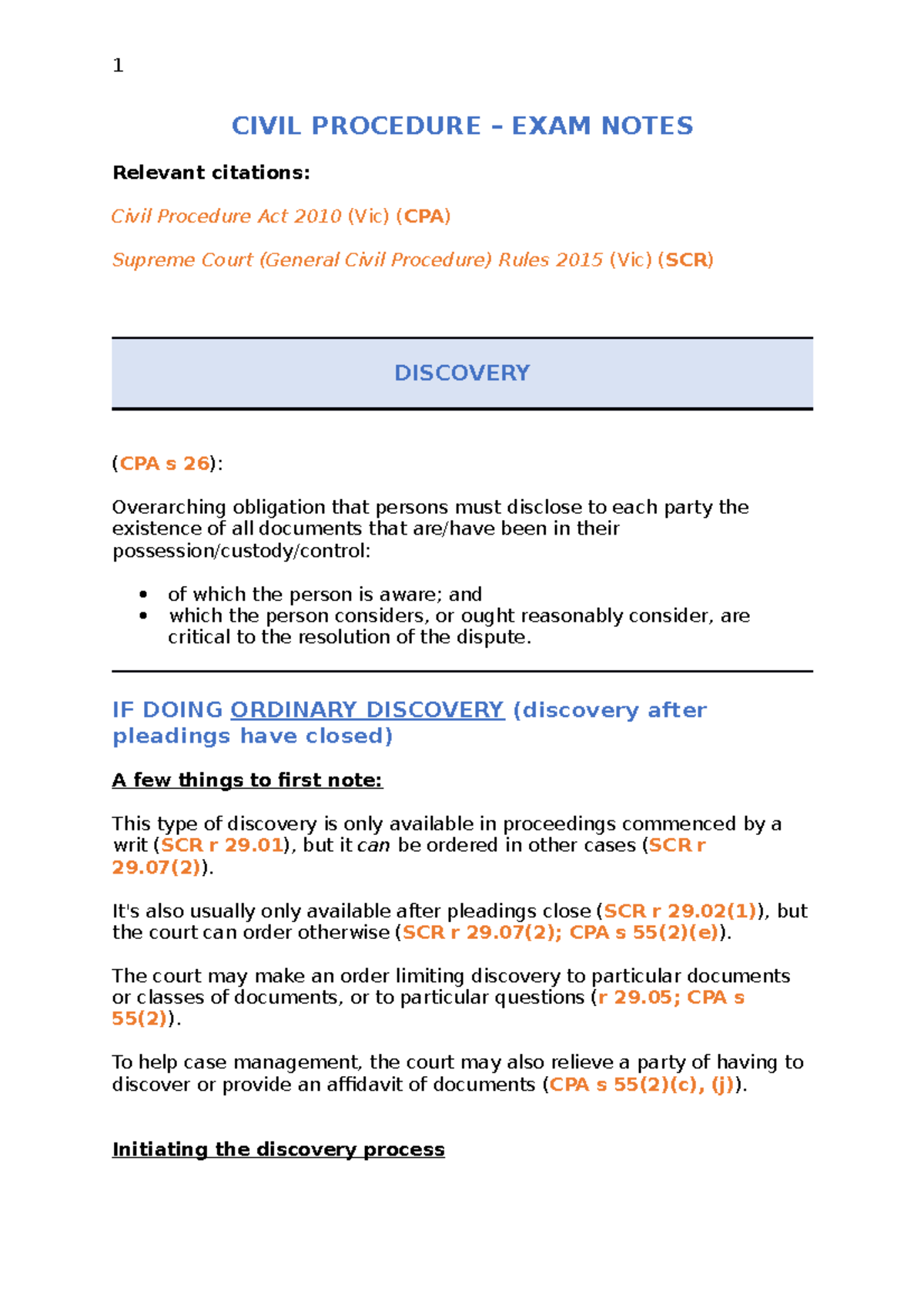 Discovery, interrogation and defaults - CIVIL PROCEDURE – EXAM NOTES ...