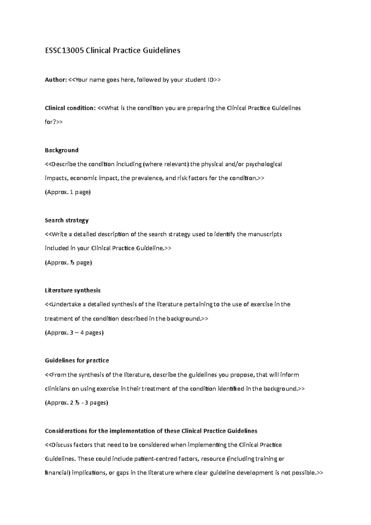 ESSC13005 Clinical Practice Guidelines - Jessica Kelly - 12123174 ...